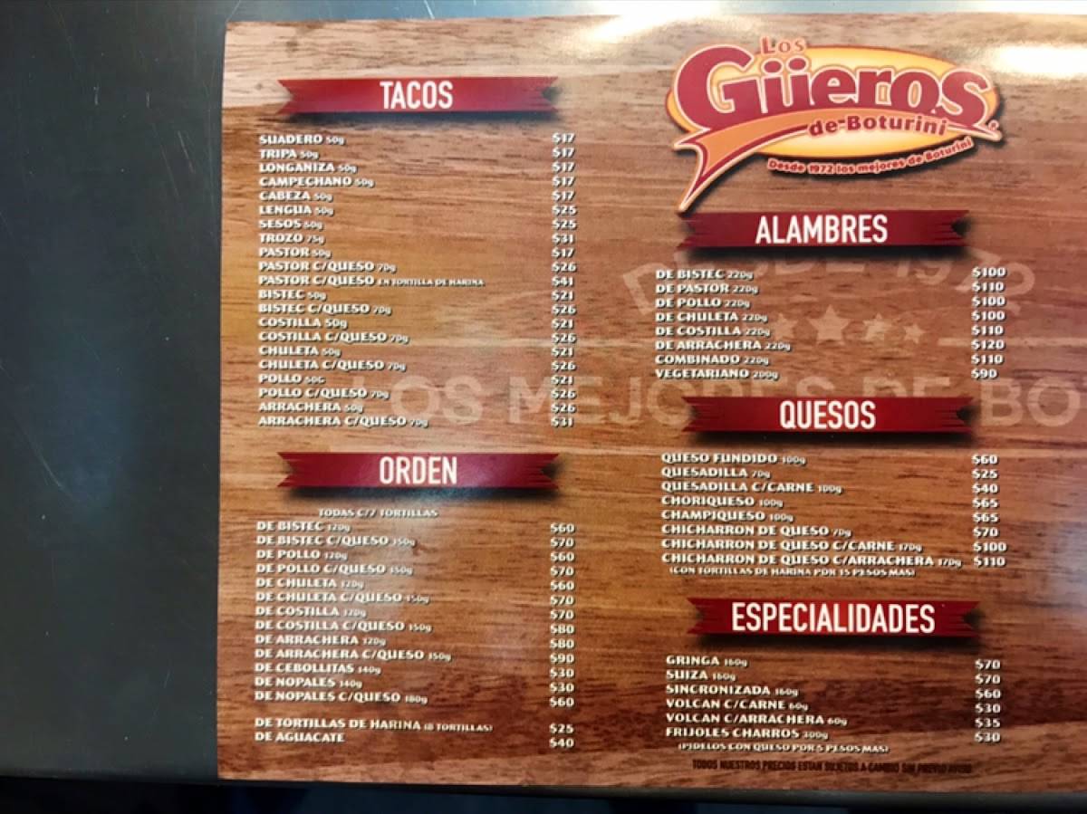 Carta del restaurante Taqueria Los Gueros, Ciudad del México, C ...