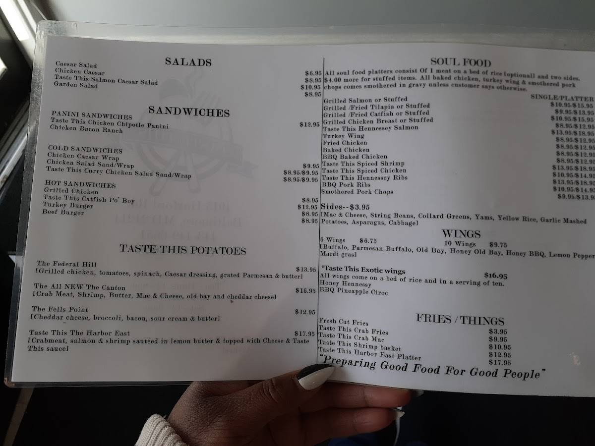 Menu at Taste This restaurant, Baltimore, Harford Rd