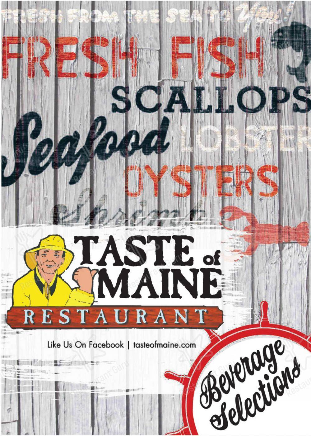 Menu at Taste of Maine Restaurant, Woolwich