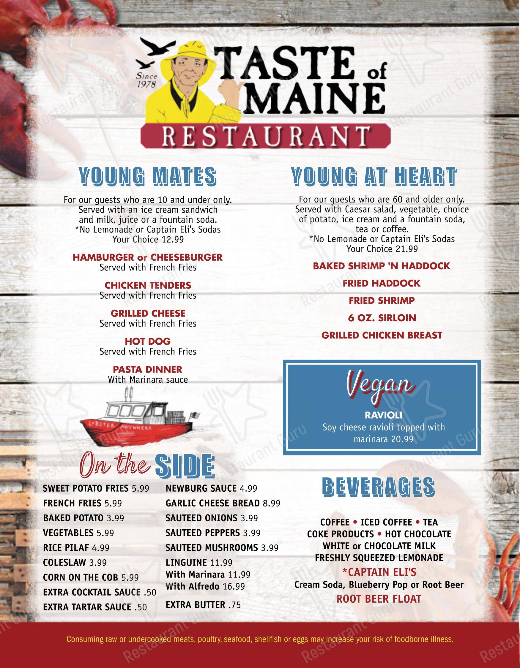 Menu at Taste of Maine Restaurant, Woolwich