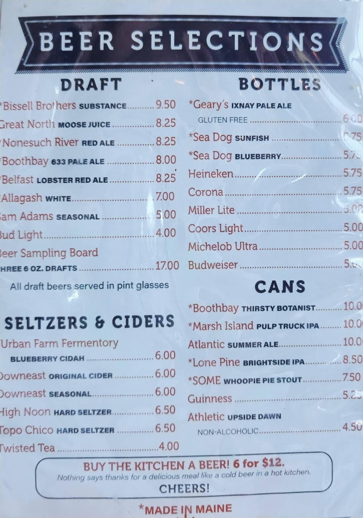 Menu at Taste of Maine Restaurant, Woolwich