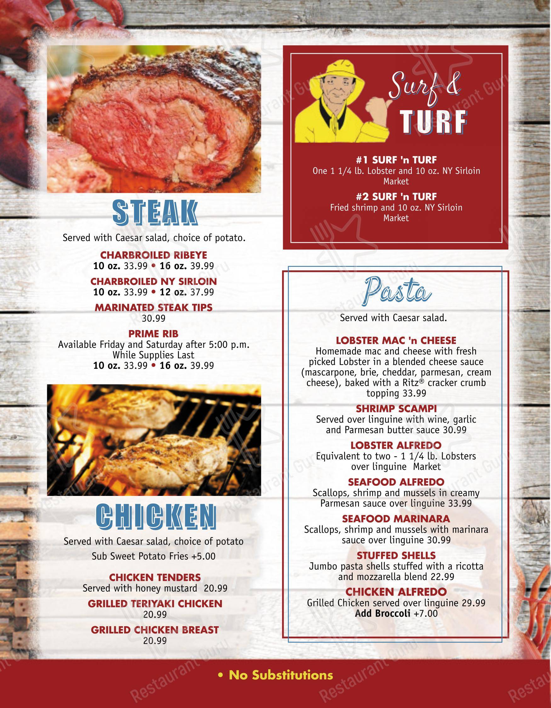 Menu at Taste of Maine Restaurant, Woolwich