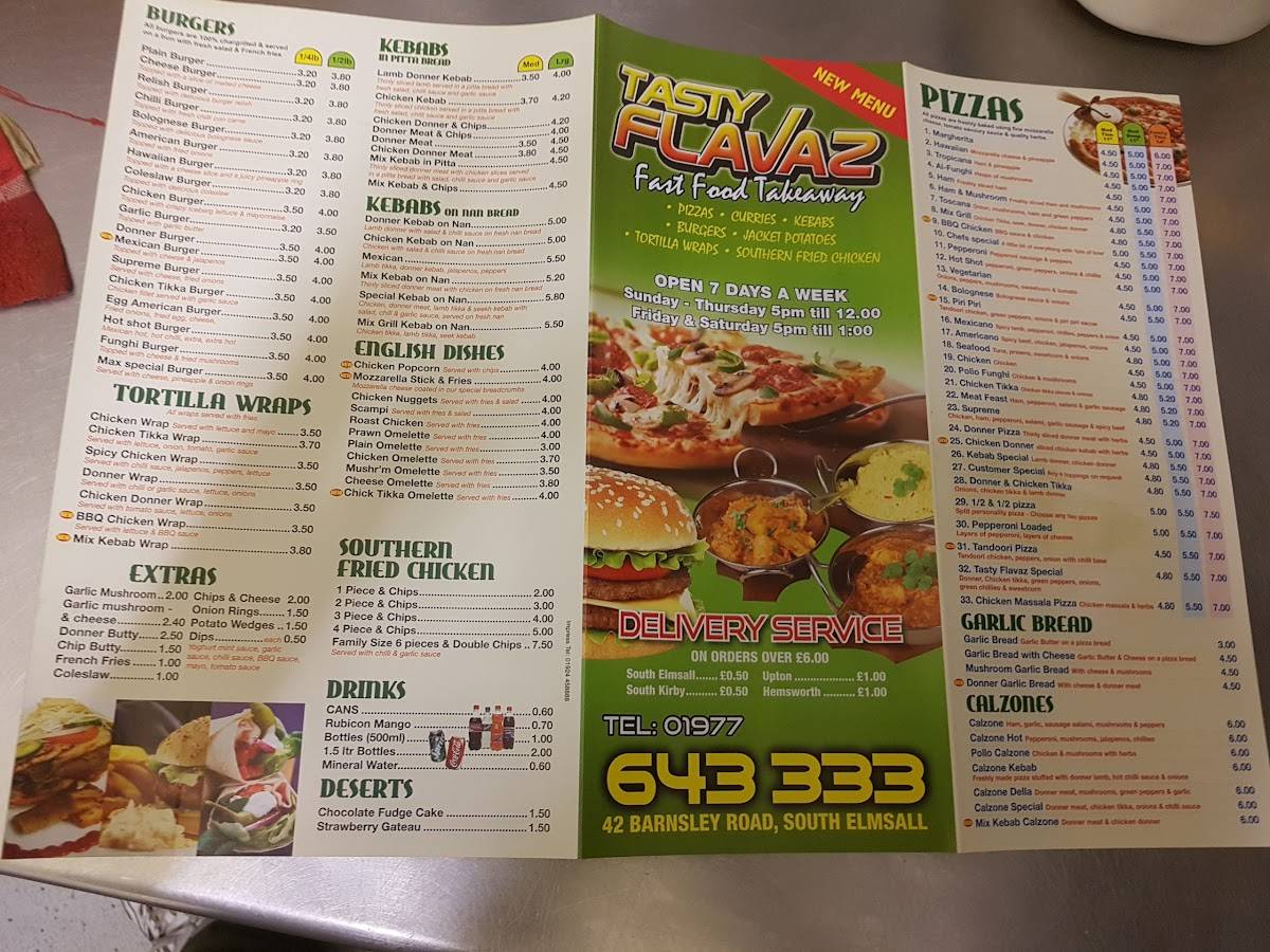 Menu at Tasty Flavaz restaurant, South Elmsall
