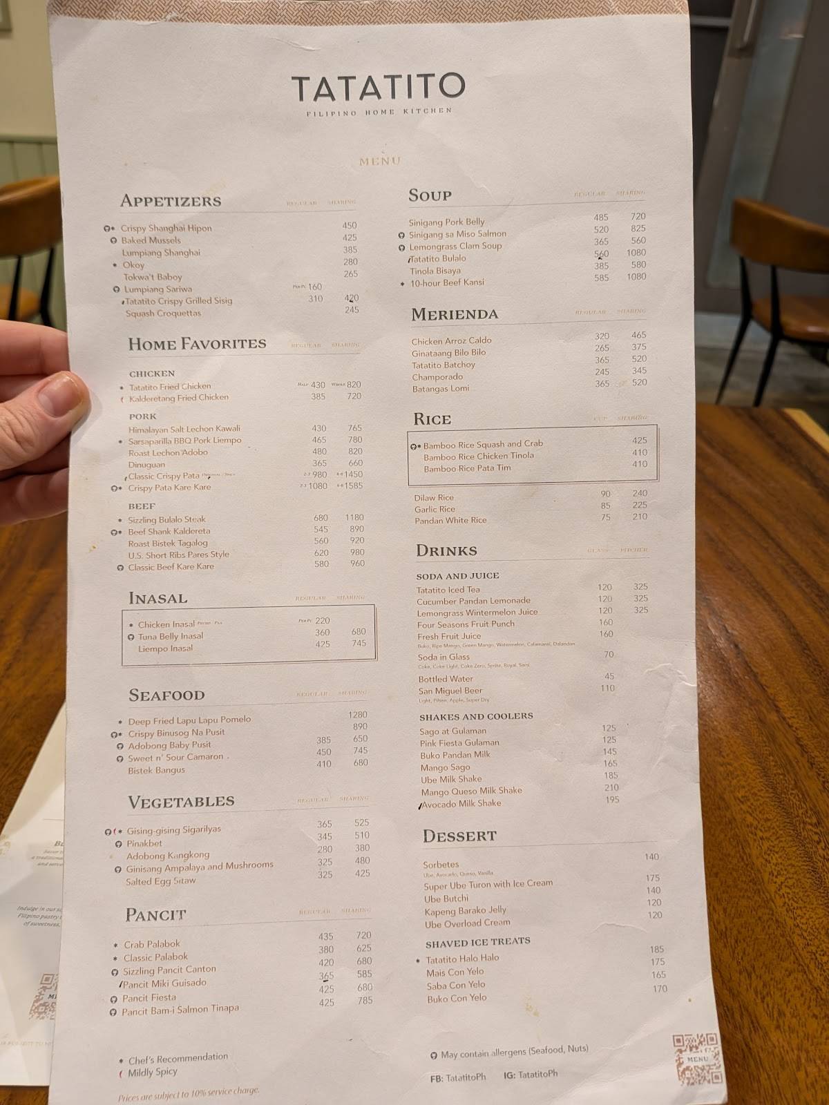 Menu at Tatatito restaurant, Makati