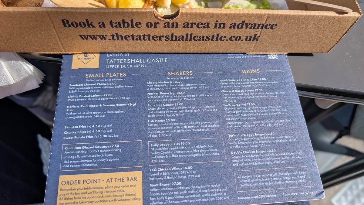 Menu at Tattershall Castle pub & bar, London, Victoria Embankment