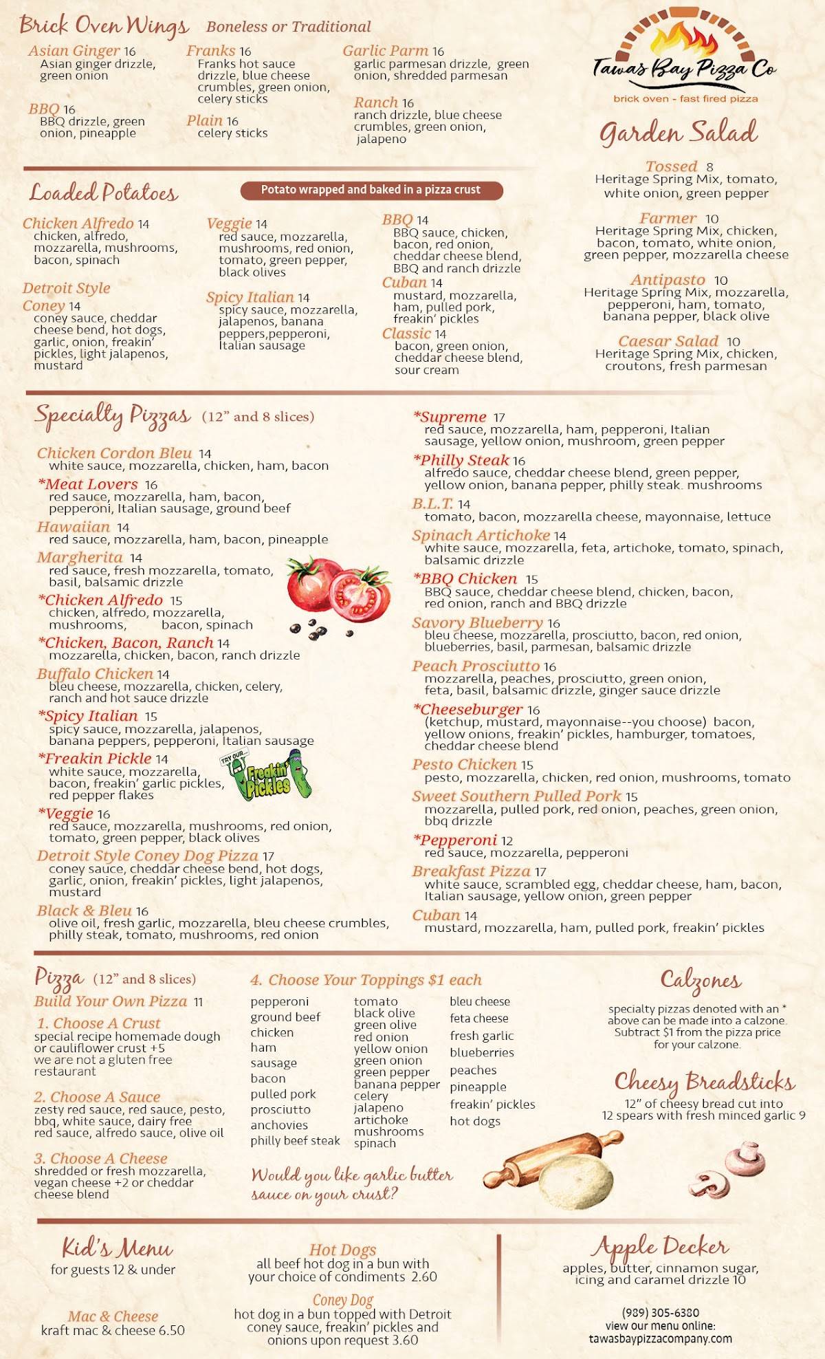 Menu at Tawas Bay Pizza Company pizzeria, Tawas City