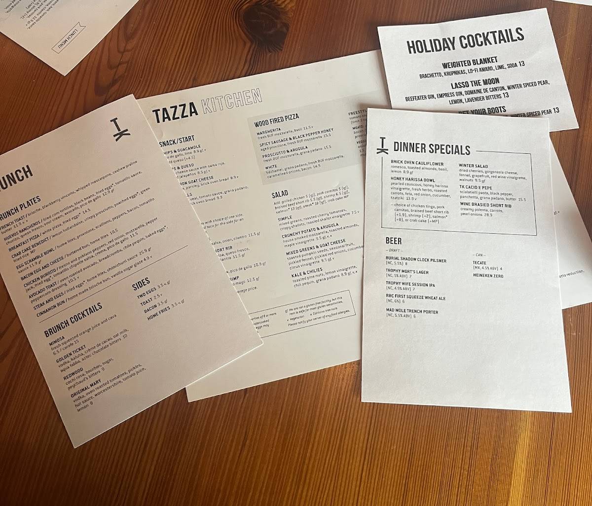 Menu at Tazza Kitchen Village District pub & bar, Raleigh