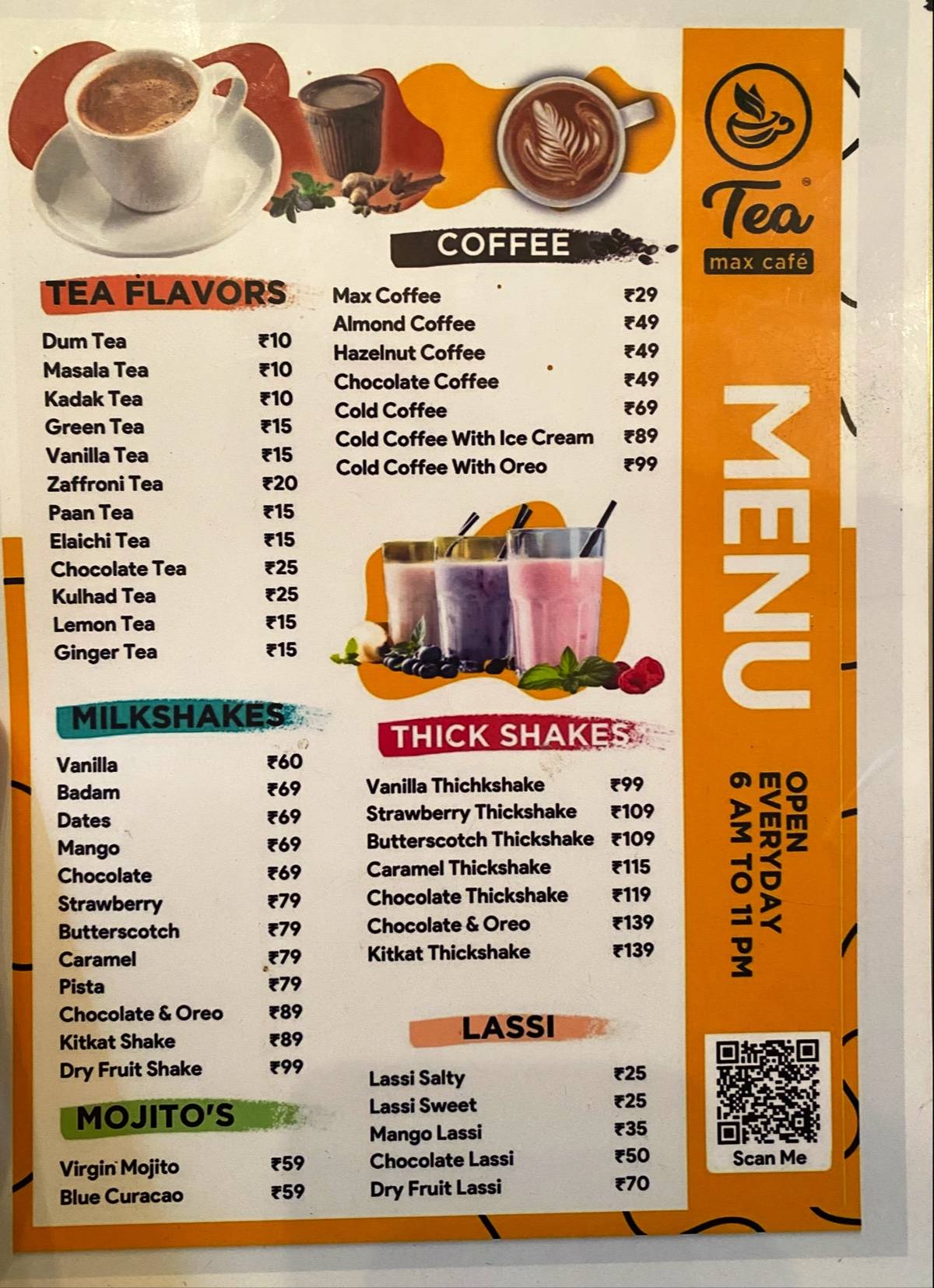 Menu at TeaMax Café, Hyderabad, 1-6-174/5/26