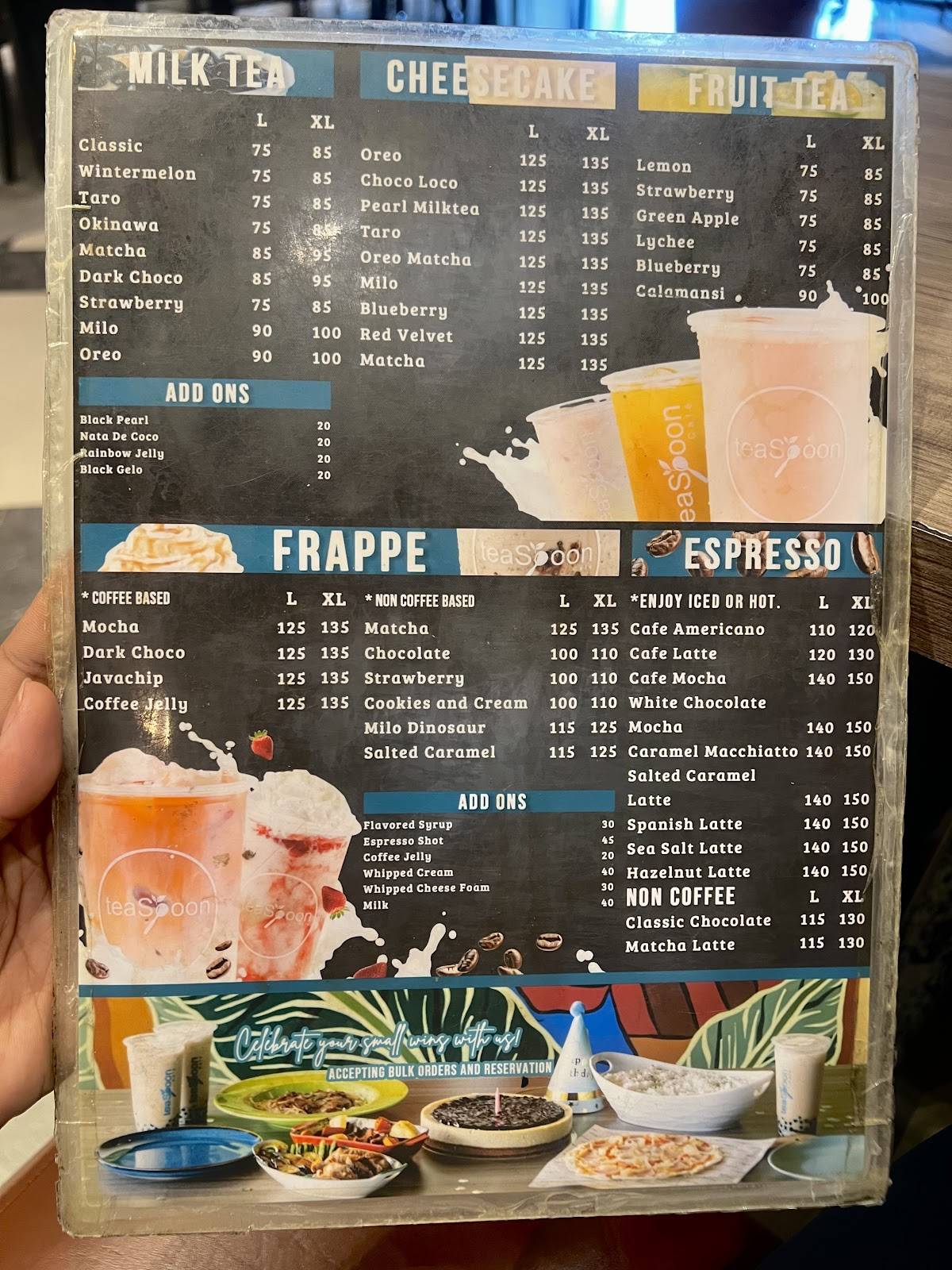 Menu at TeaSpoon Cafe Juan Luna Branch, Manila