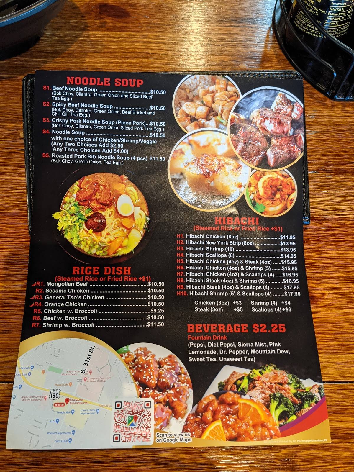 Menu at King Noodle Asian Restaurant, Temple