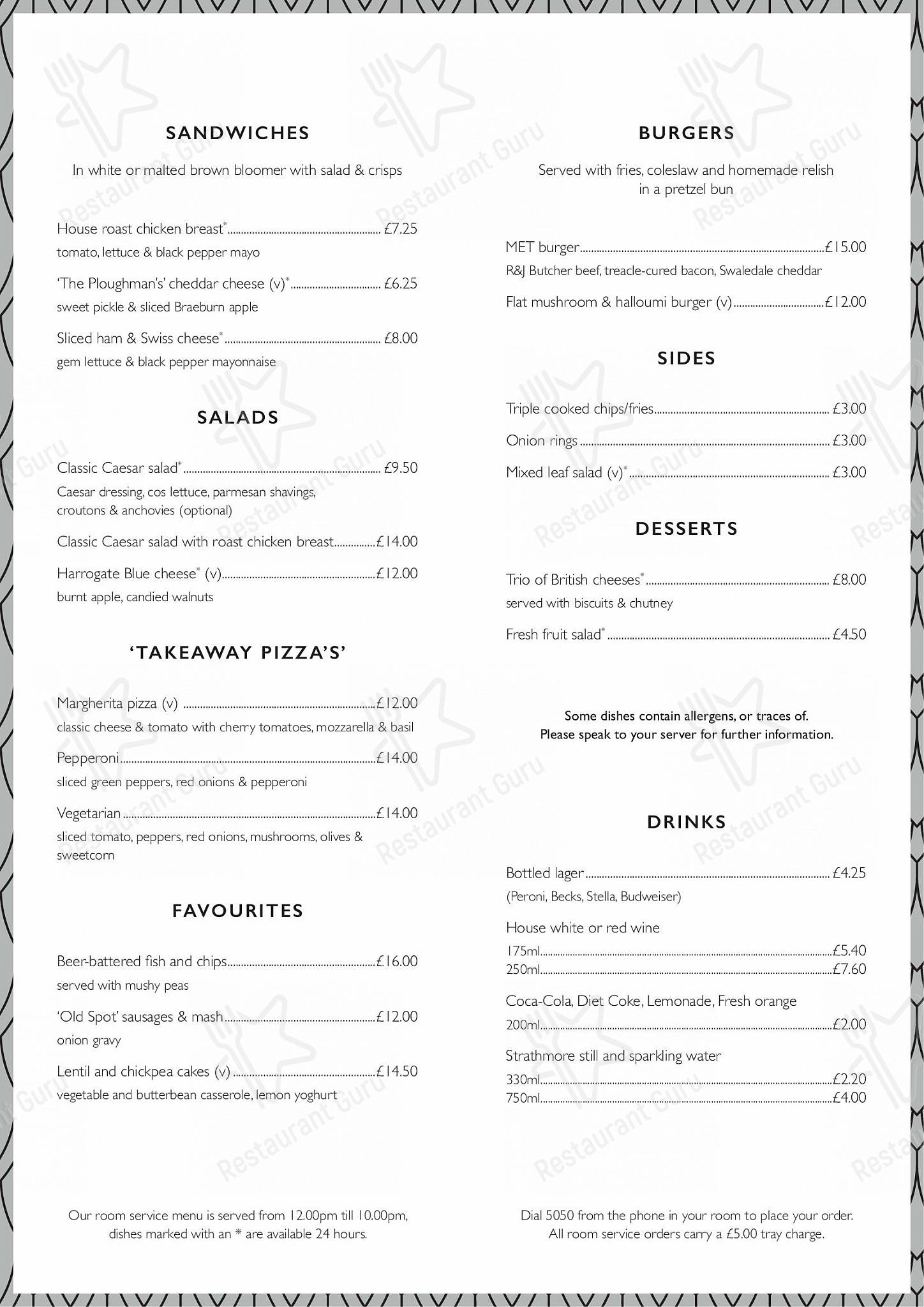 Menu at Tempus Restaurant & Bar - Met Hotel, Leeds