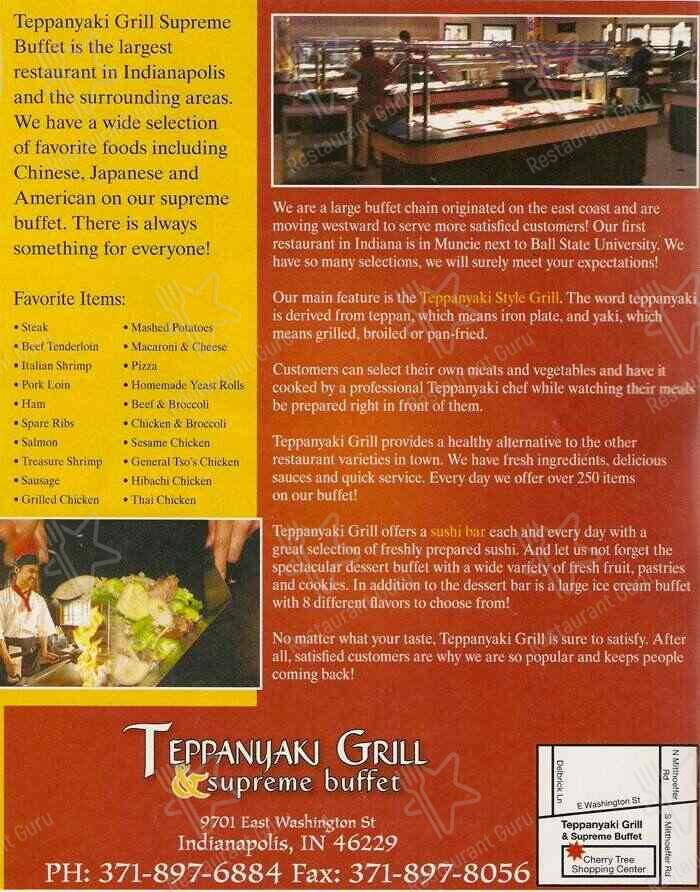 Menu at Teppanyaki Grill & Supreme Buffet restaurant, Indianapolis, E ...