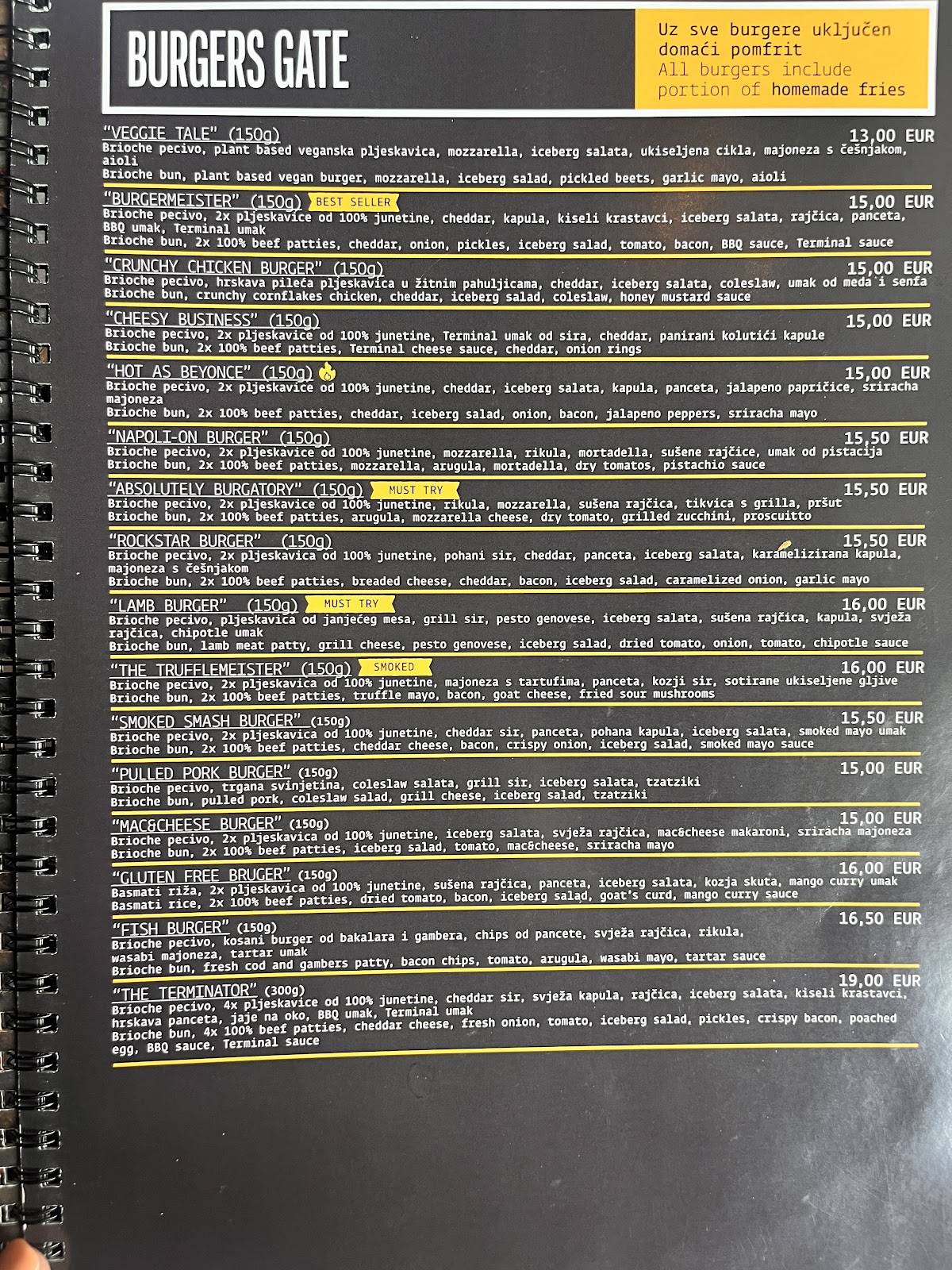 Menu at Terminal F restaurant, Split