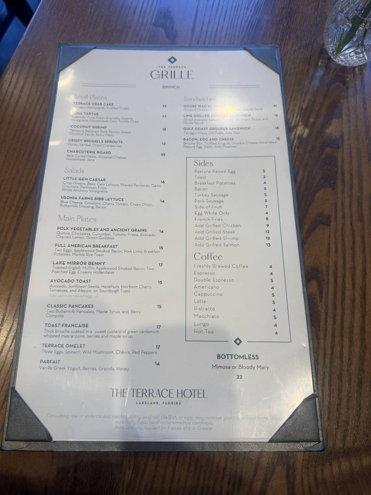 Menu at Terrace Grille Lakeland restaurant, Lakeland, 329 E Main St