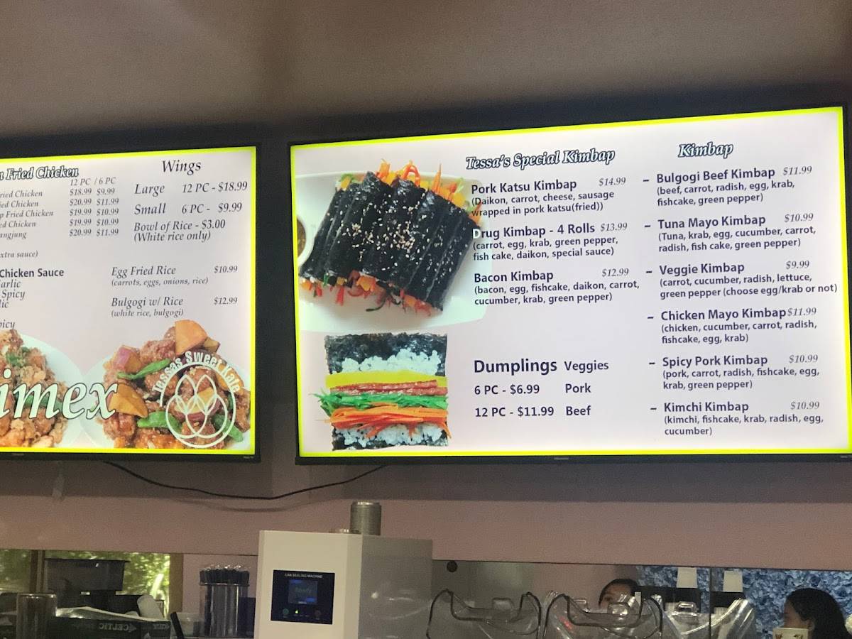 Menu at Tessa's Sweet Kafe Korean Restaurant Boba Tea Shop Korean Fried ...