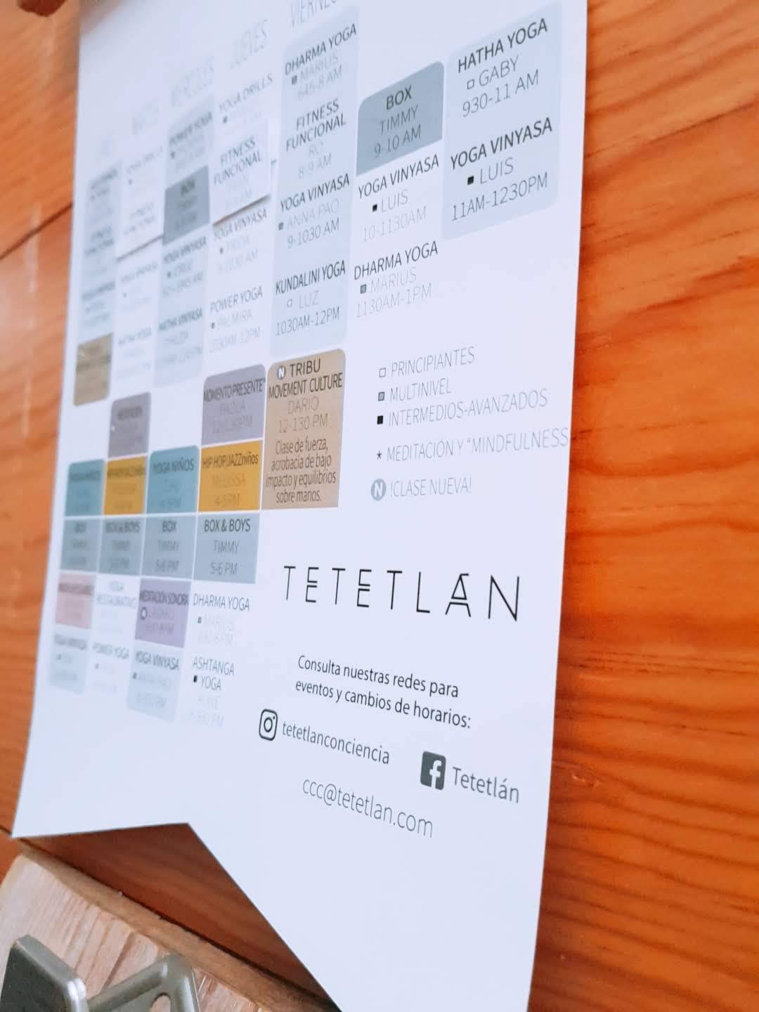 Carta del restaurante Tetetlán, Ciudad del México