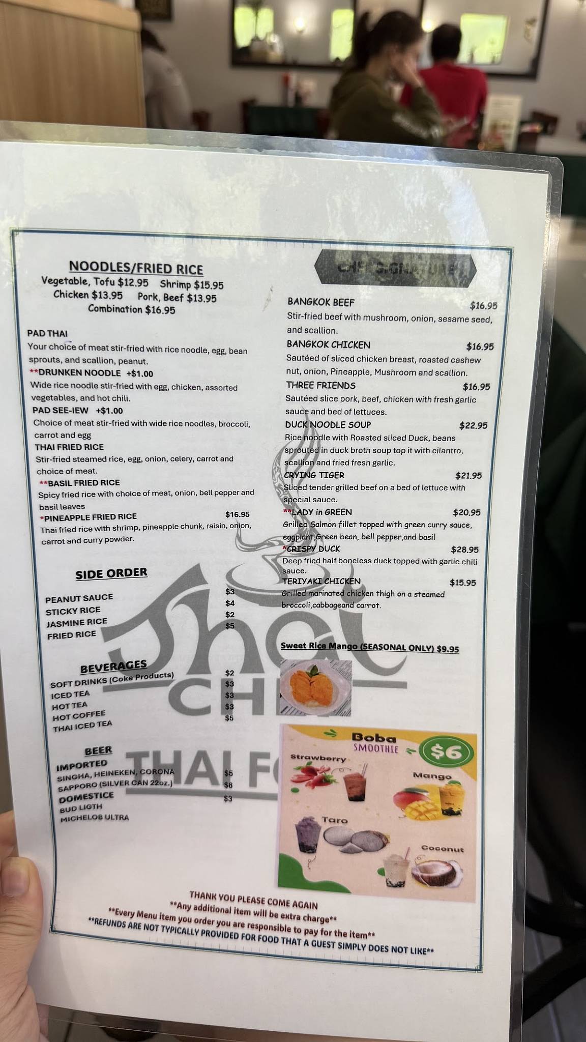 Menu at Thai Chef restaurant, Fort Walton Beach