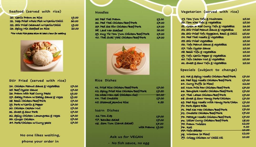 Menu at Thai Container restaurant, Christchurch, 151 Bealey Ave
