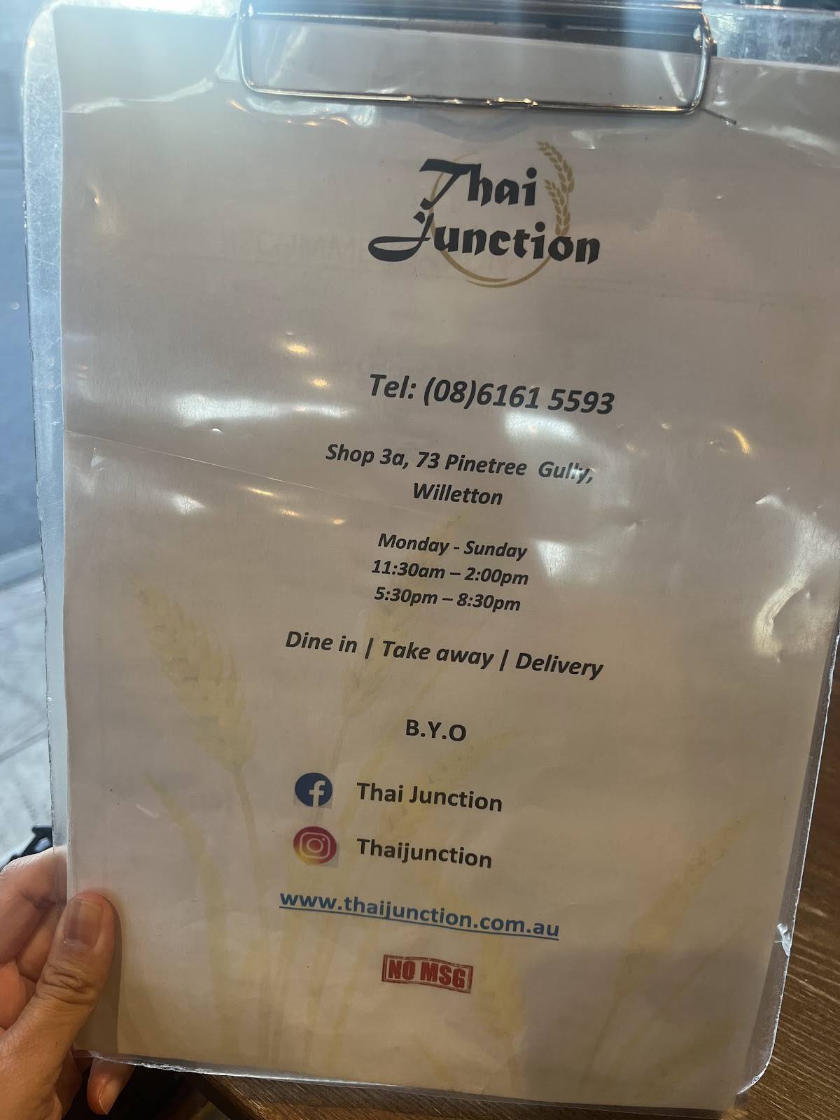 Menu at Thai Junction restaurant, Willetton