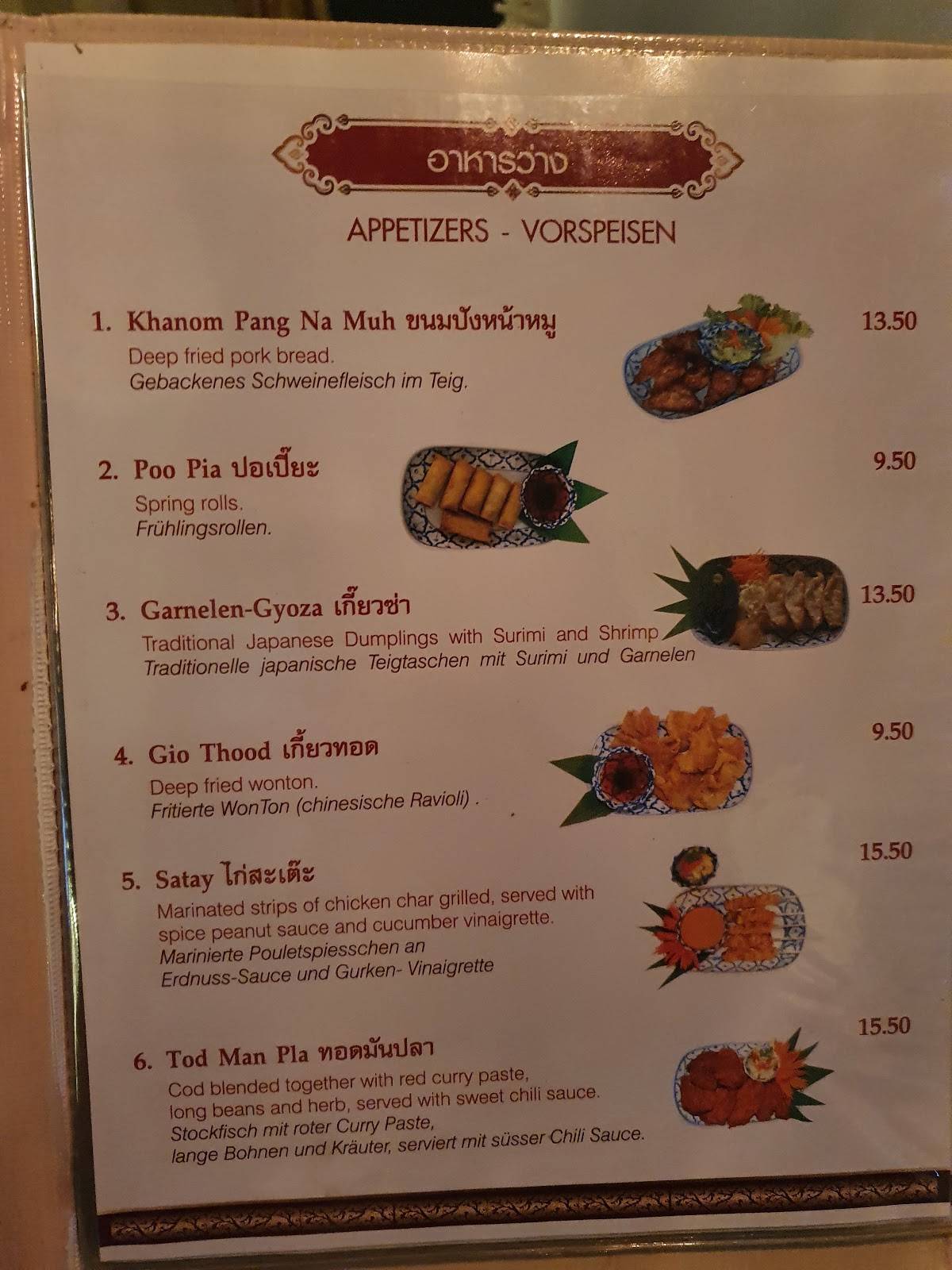 Speisekarte von Thai Sun Garden, Zürich