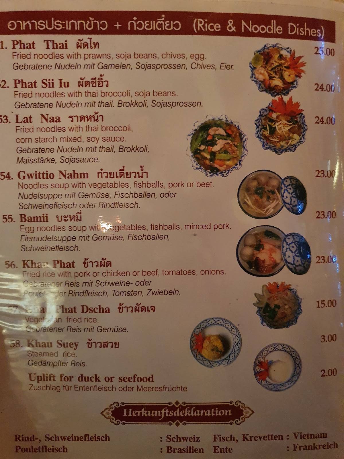 Speisekarte von Thai Sun Garden, Zürich
