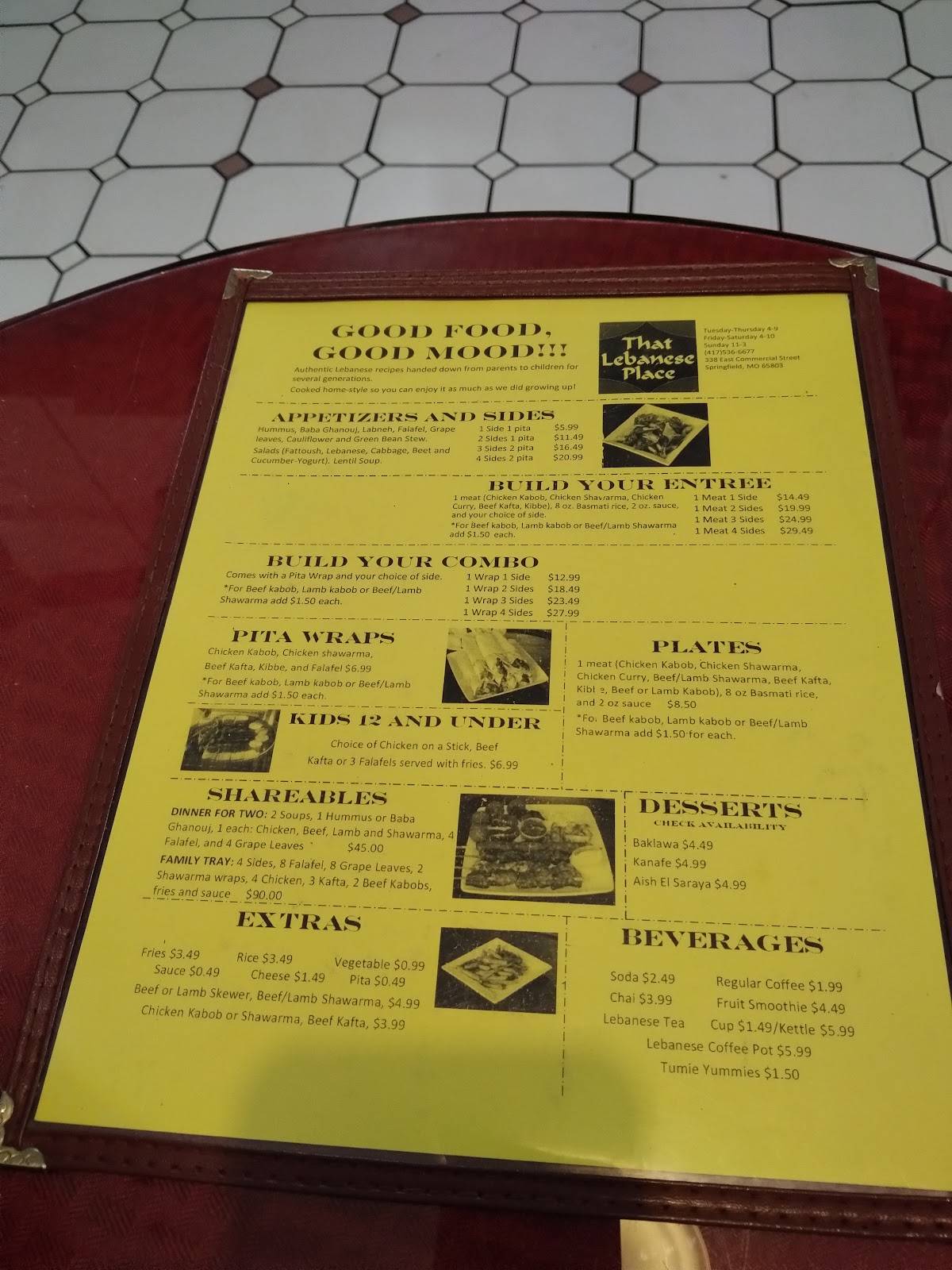 Menu at That Lebanese Place restaurant, Springfield, 338 E Commercial St