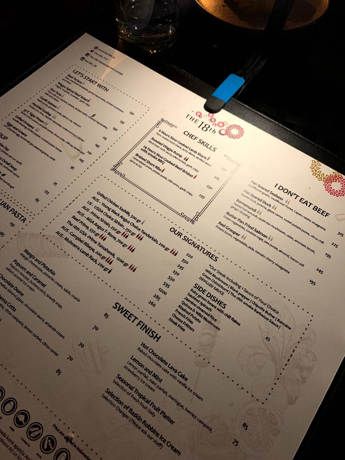 Carta de The 18th Restaurant and Lounge, Bandung