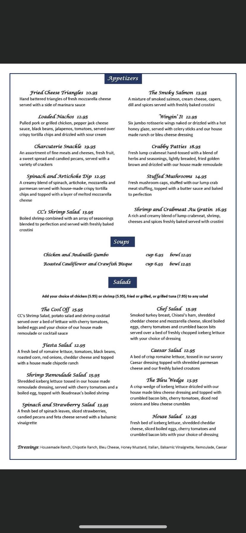 Menu at The 70123 restaurant, Harahan