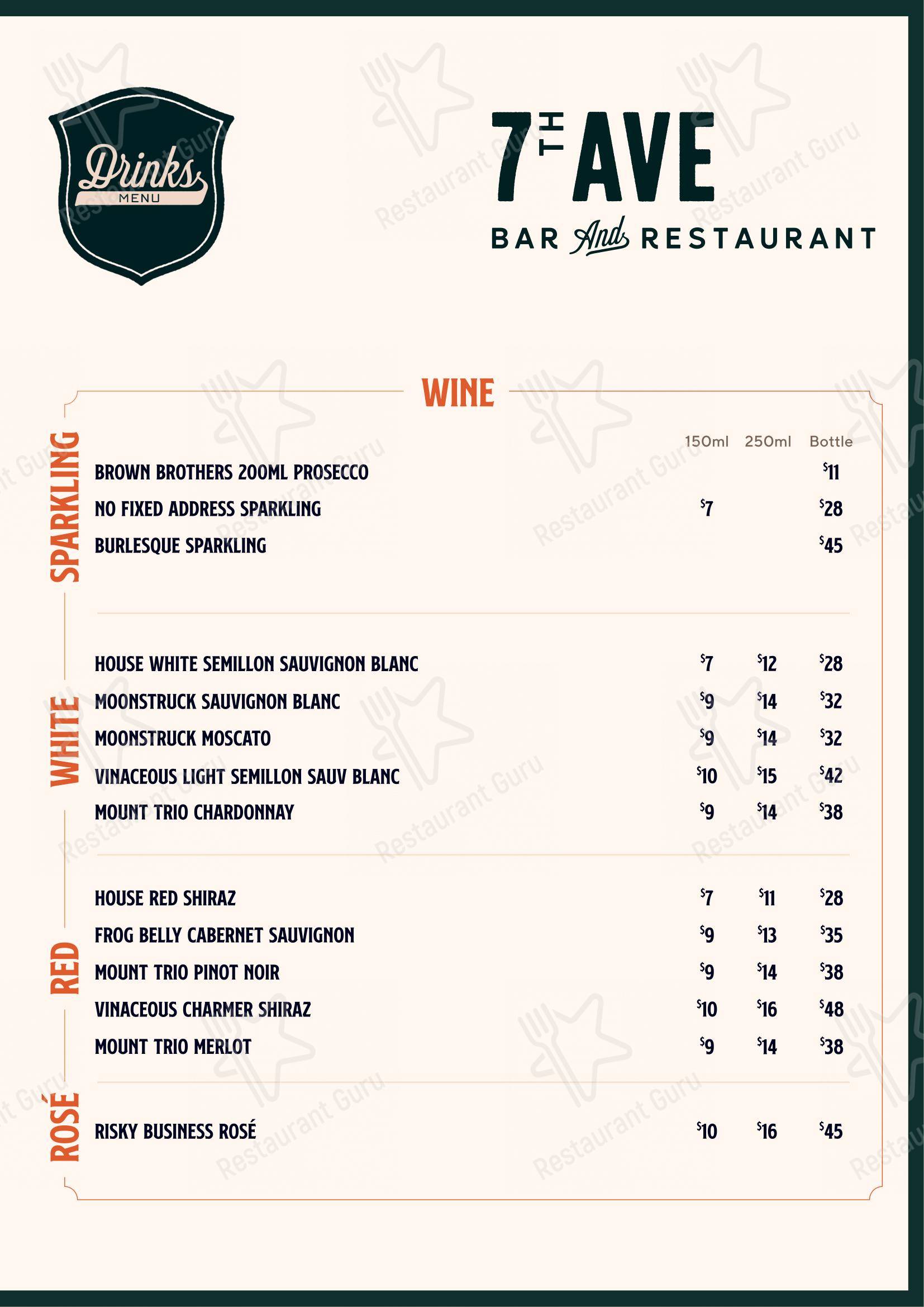 Menu at The 7th Ave Bar & Restaurant, Midland