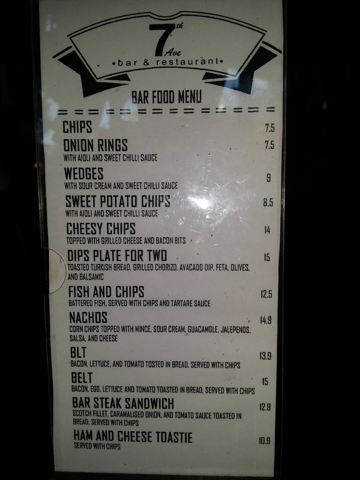 Menu at The 7th Ave Bar & Restaurant, Midland