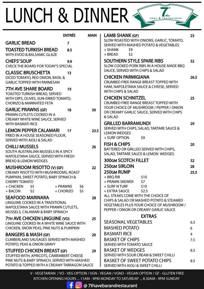 Menu at The 7th Ave Bar & Restaurant, Midland