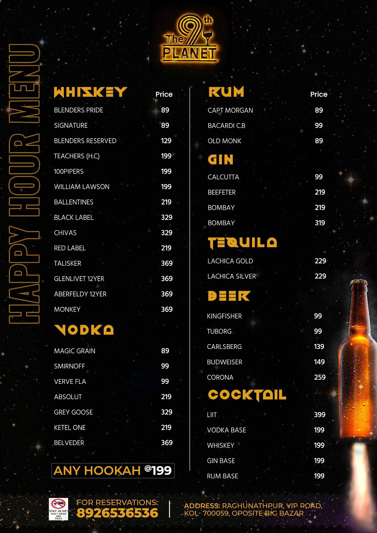 Menu at The 9th Planet, Kolkata