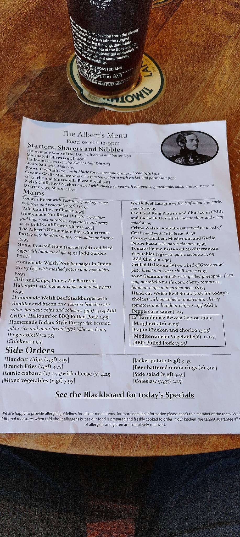 Menu at The Albert pub & bar, Llandudno