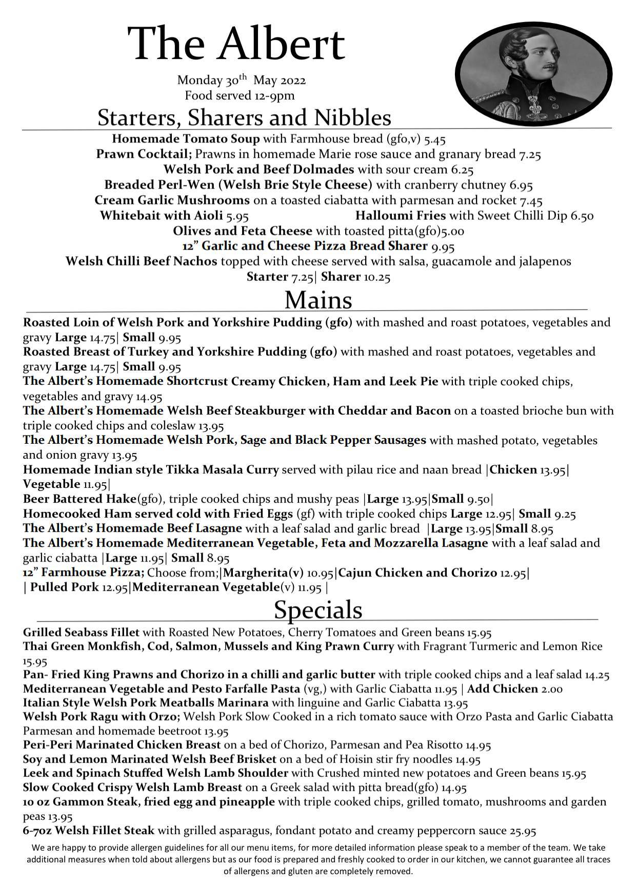 Menu at The Albert pub & bar, Llandudno