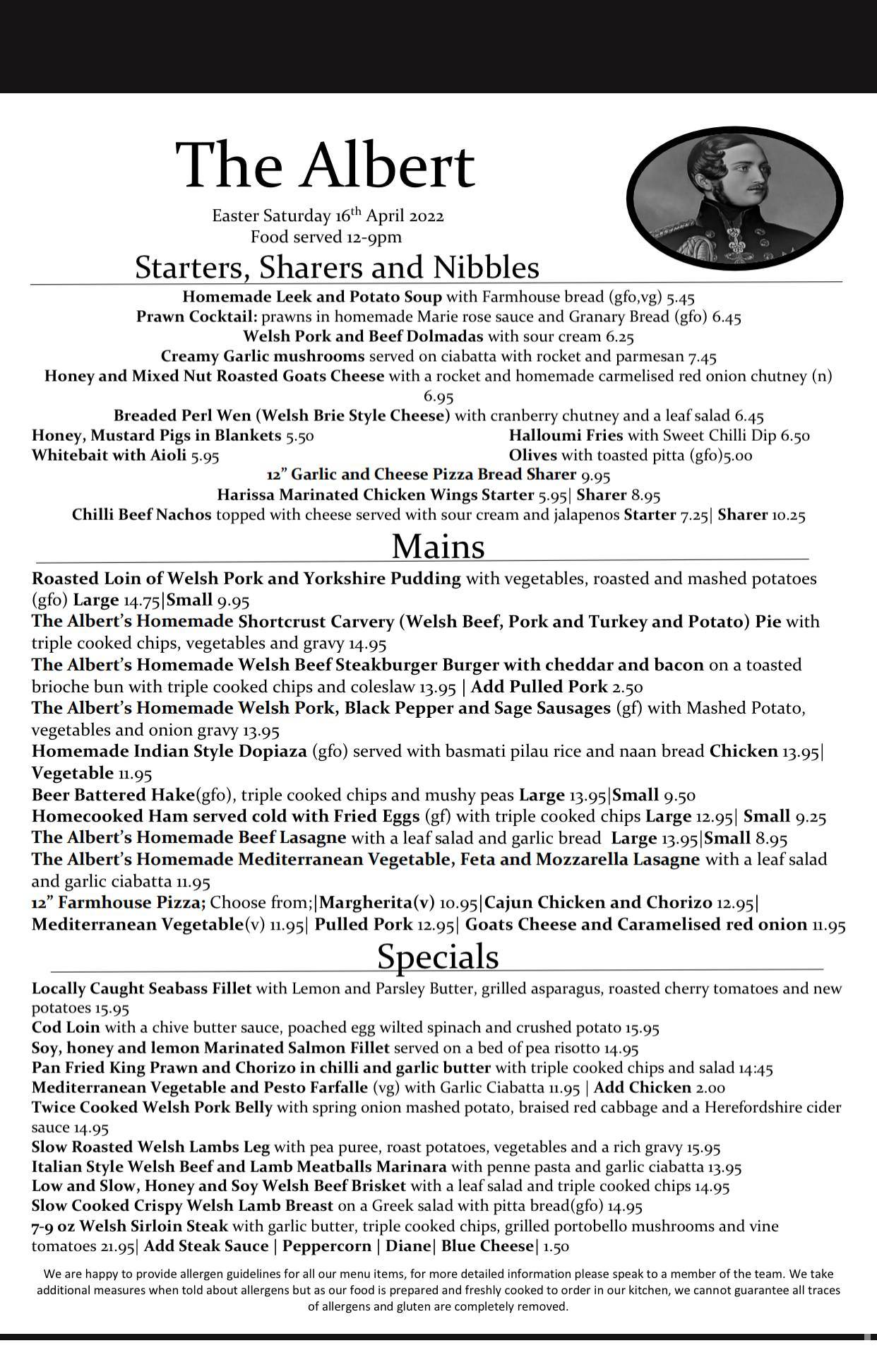 Menu at The Albert pub & bar, Llandudno
