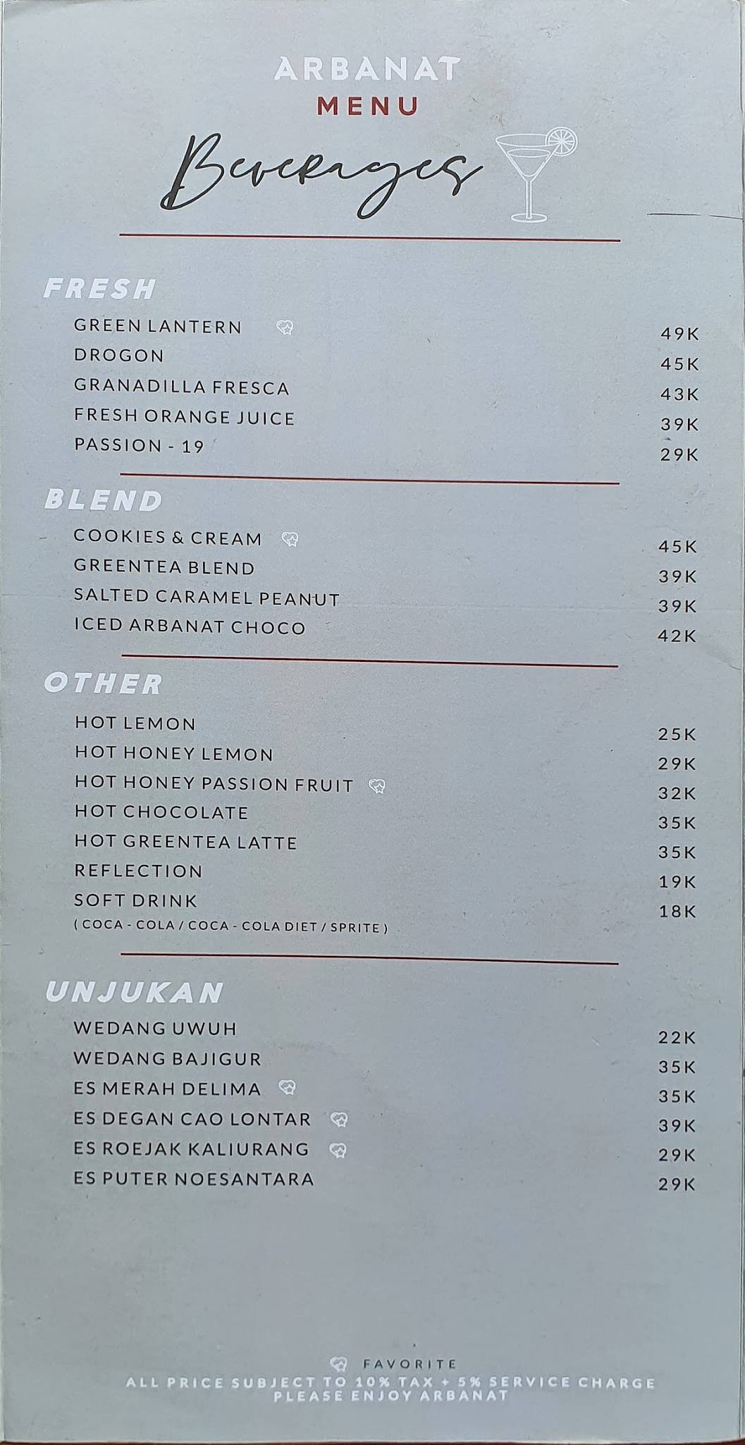 Carta de The Arbanat Kitchen.Cafe.Lounge, Malang