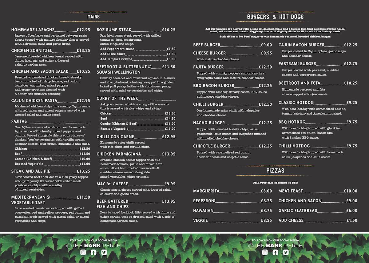 Menu at The BANK Bar & Beer Garden, Perth