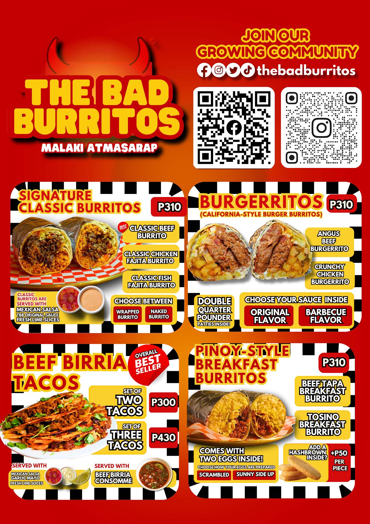 Menu at The Bad Burritos - Leon Guinto restaurant, Manila
