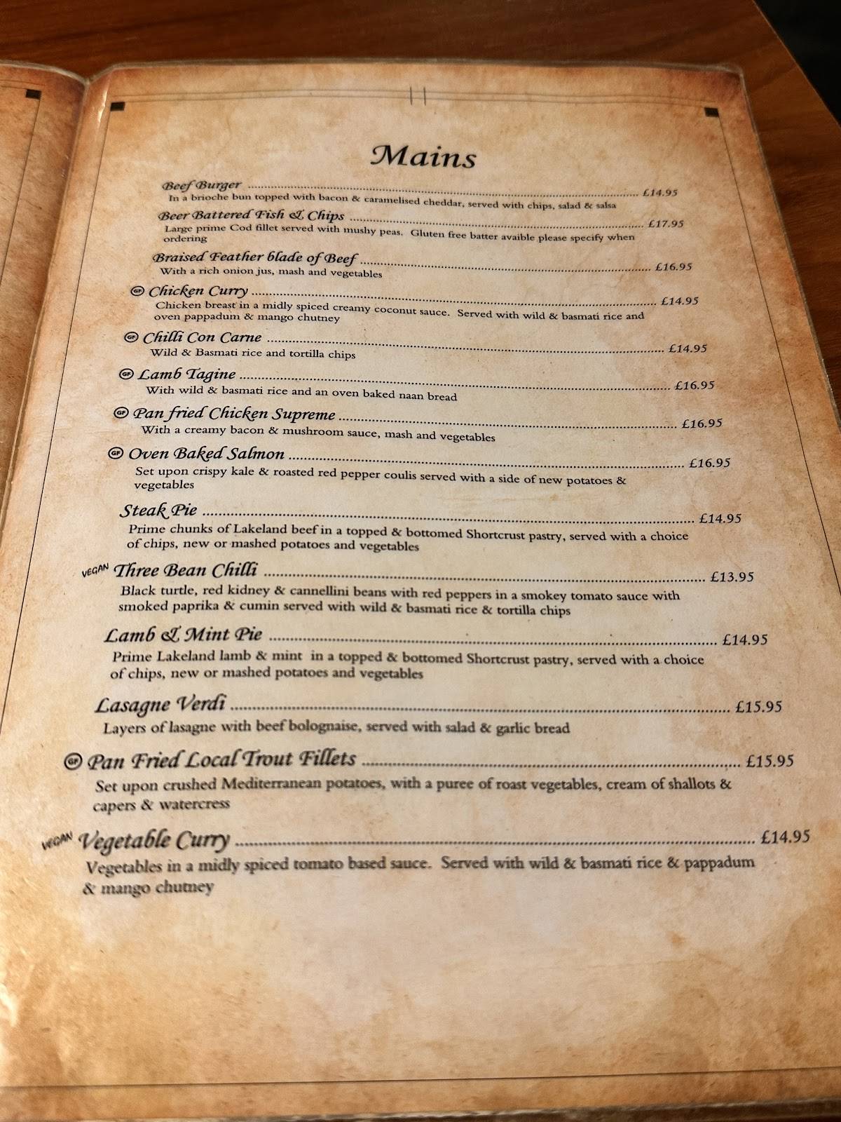 Menu at The Bank Tavern pub & bar, Keswick
