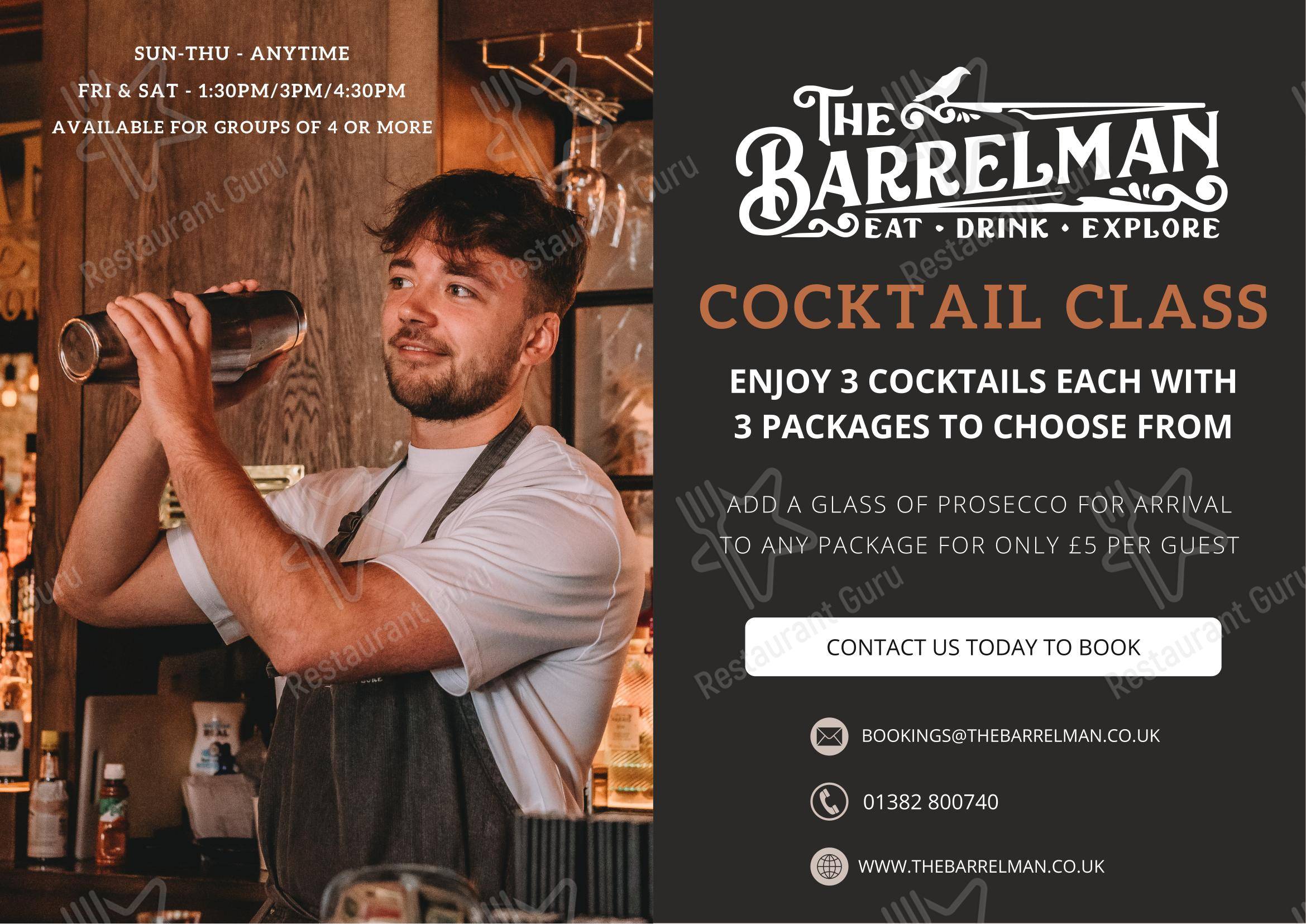 Menu at The Barrelman, Dundee