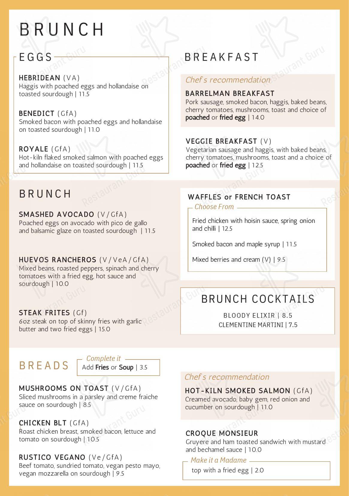 Menu at The Barrelman, Dundee