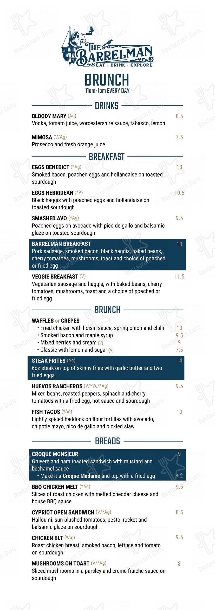 Menu at The Barrelman, Dundee
