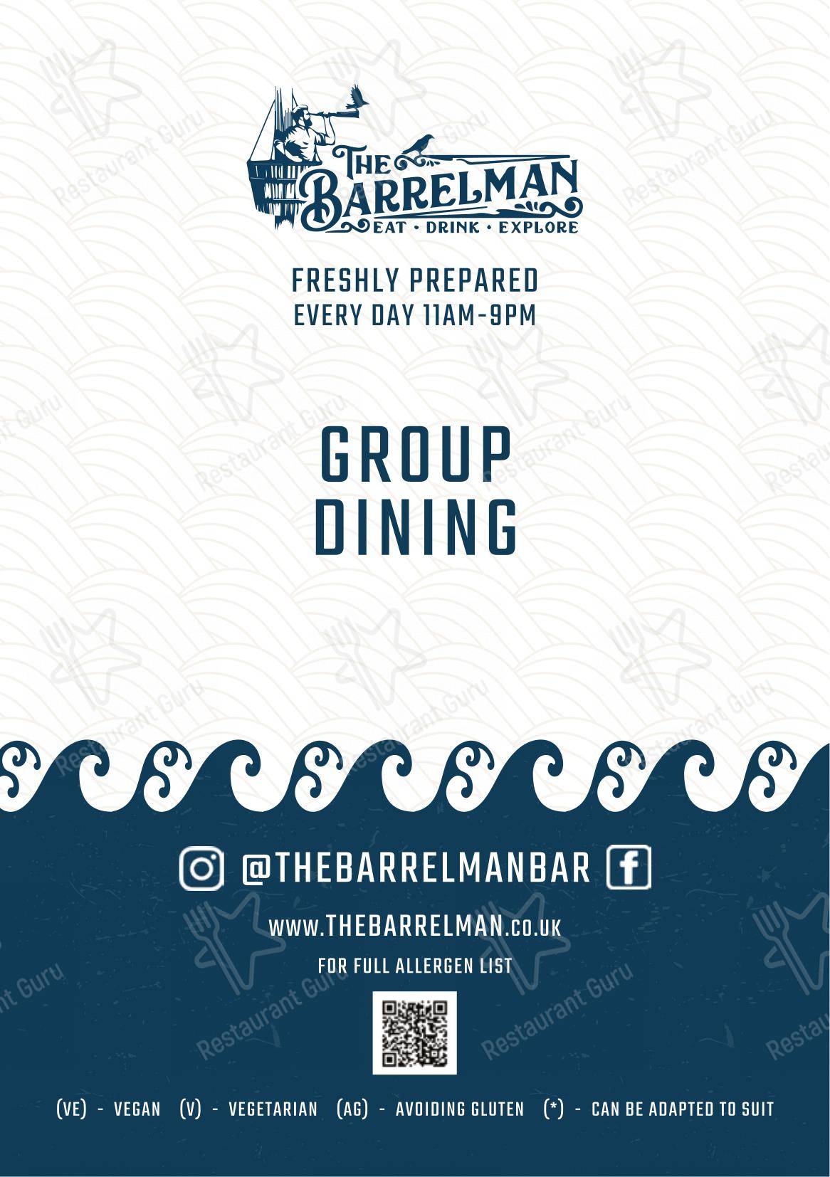 Menu at The Barrelman, Dundee