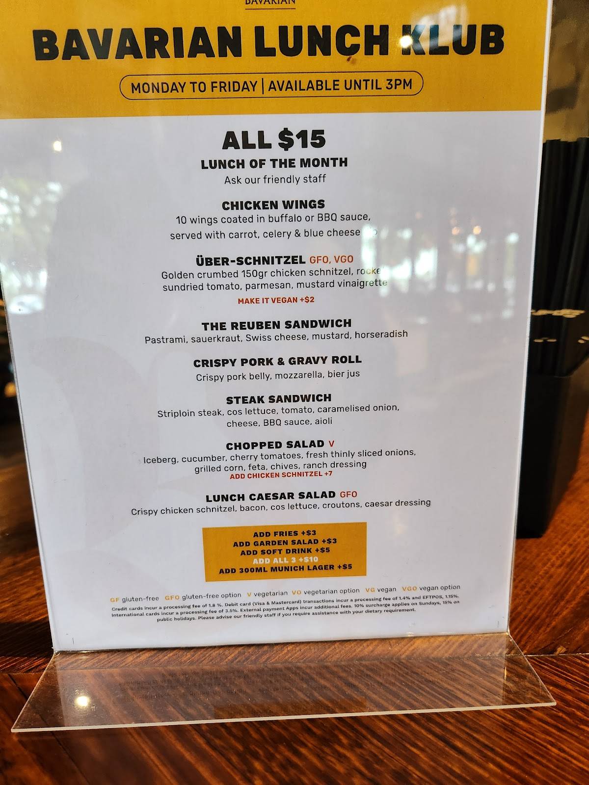 Menu at The Bavarian Mackay restaurant, Mackay