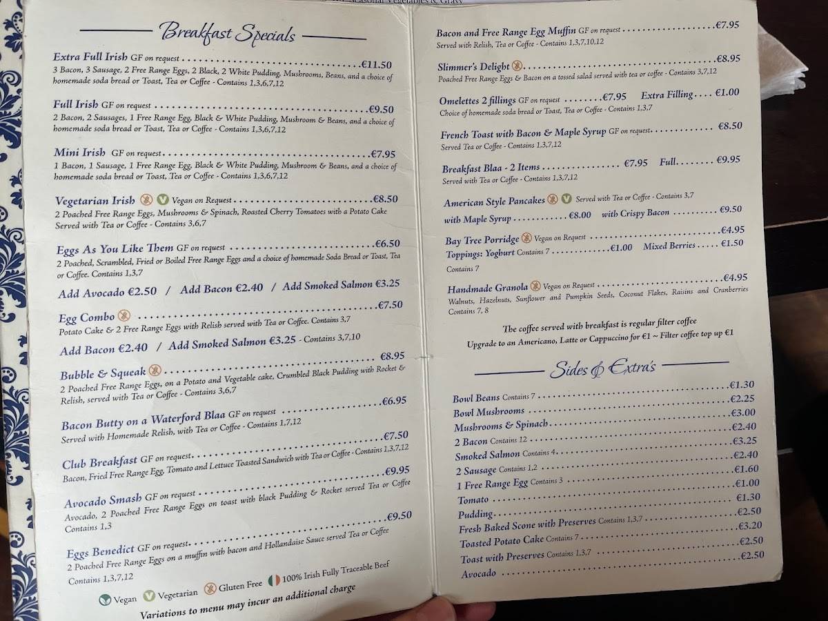Menu at The Bay Tree restaurant, Athy