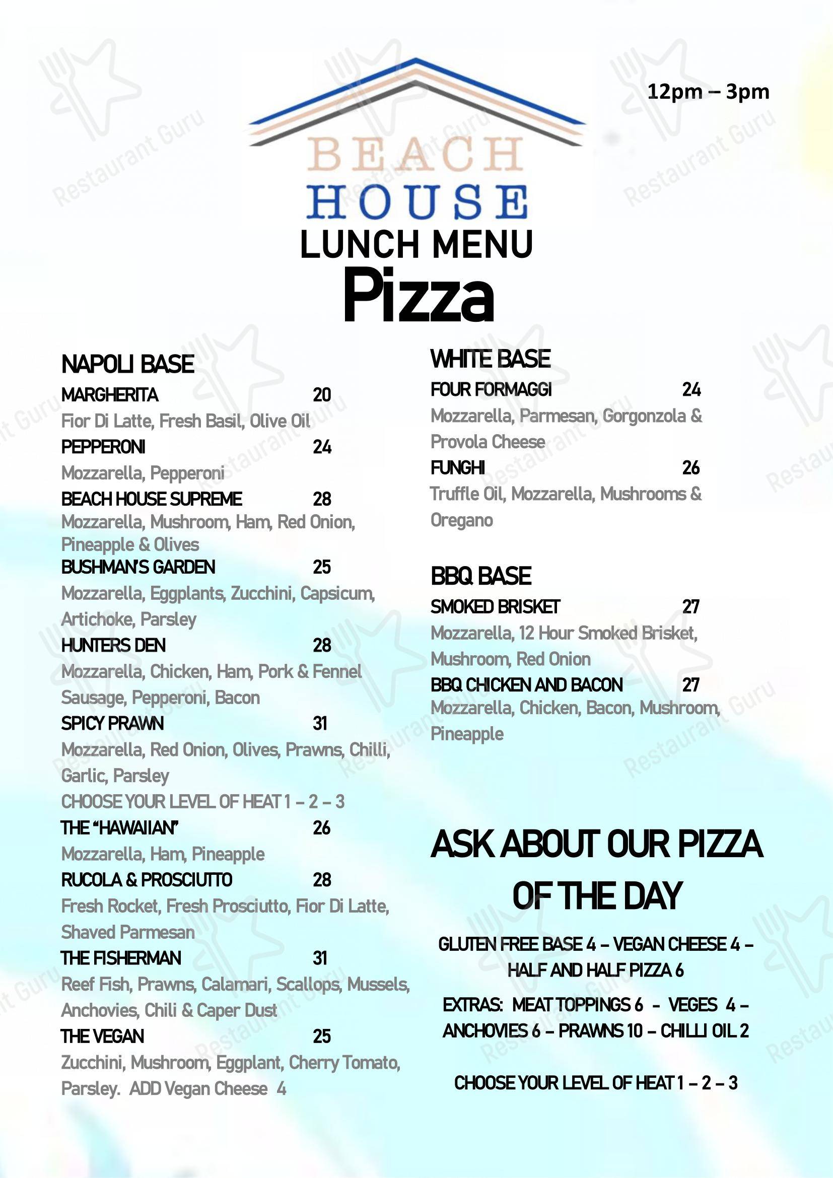 Menu at The Beach House at Trinity Beach restaurant, Trinity Beach