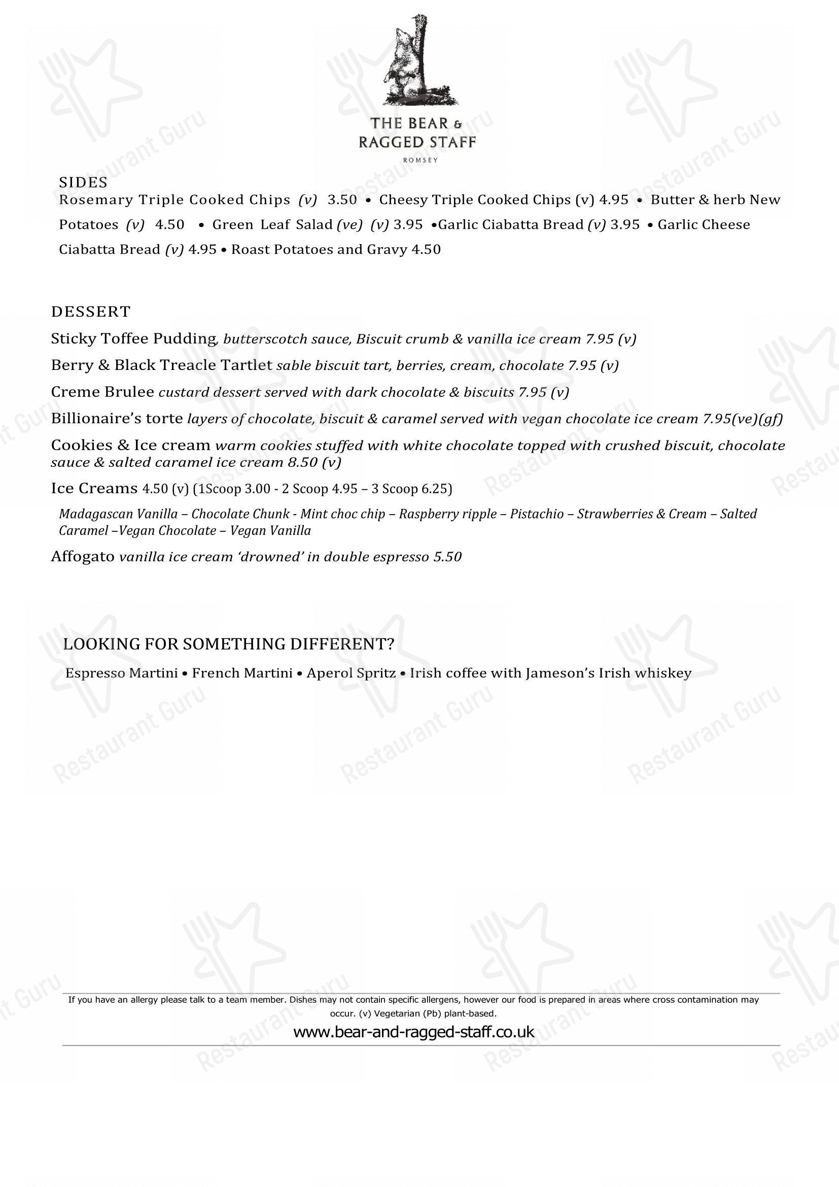 Menu at The Bear & Ragged Staff, Romsey pub & bar, Romsey
