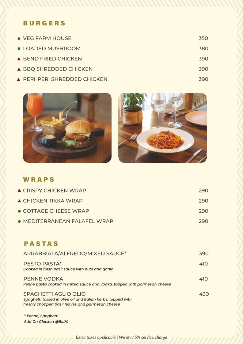 Menu at The Bend, Dehradun