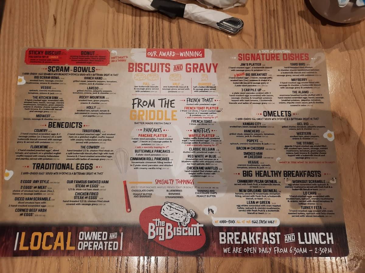 Menu at The Big Biscuit restaurant, Topeka