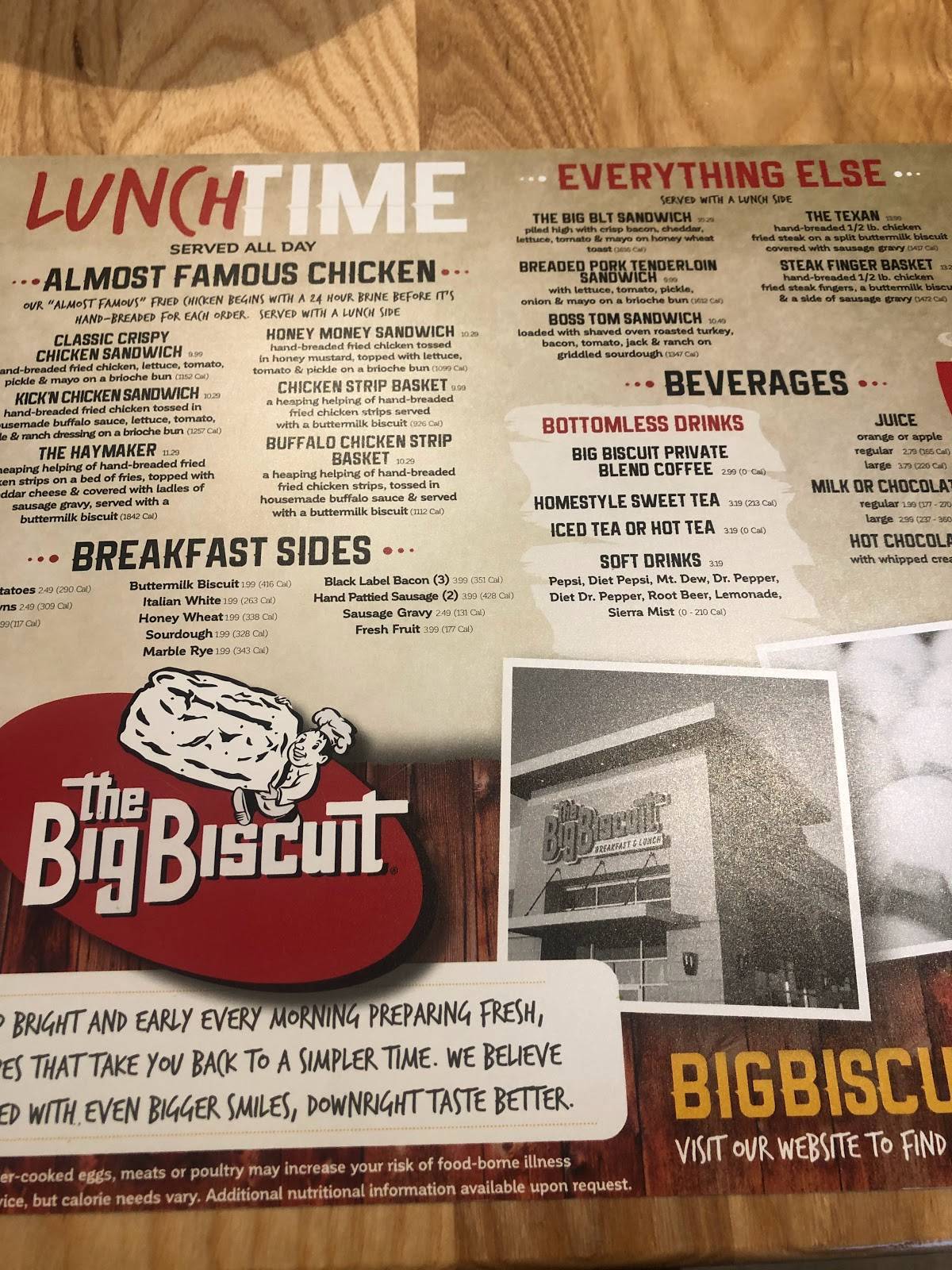 Menu at The Big Biscuit restaurant, Topeka